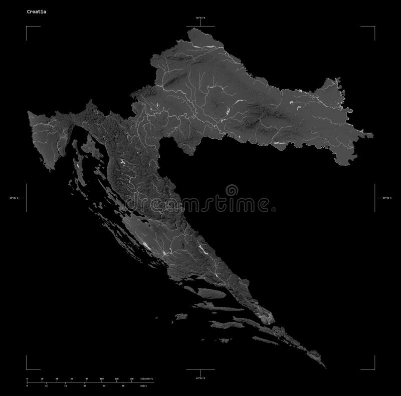 Croatia Shape on Black. Grayscale Stock Illustration - Illustration of ...
