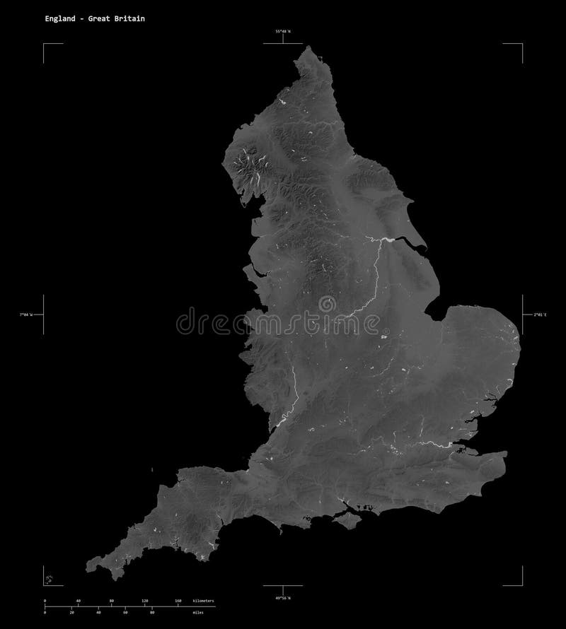 England - Great Britain Shape on Black. Grayscale Stock Illustration ...