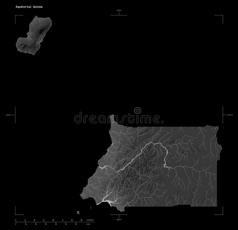 Equatorial Guinea Shape on Black. Grayscale Stock Illustration ...