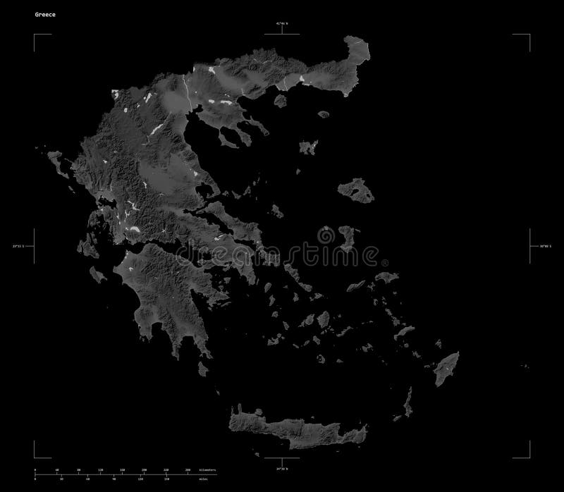 Greece Shape on Black. Grayscale Stock Illustration - Illustration of ...