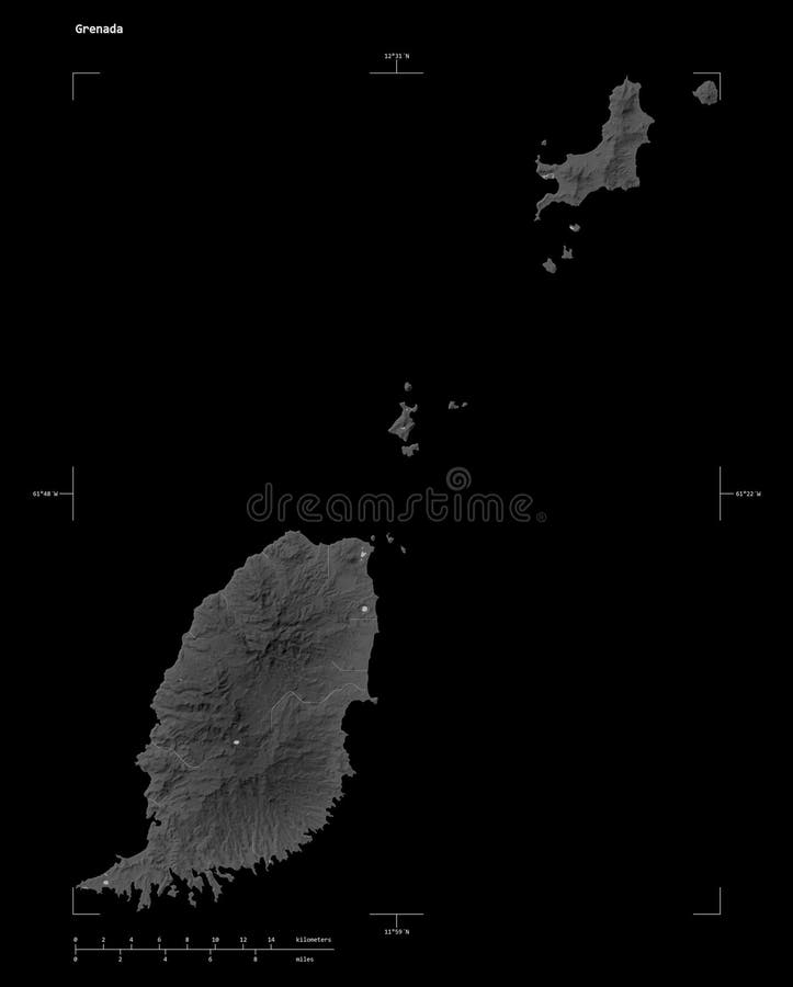 Grenada Shape on Black. Grayscale Stock Illustration - Illustration of ...