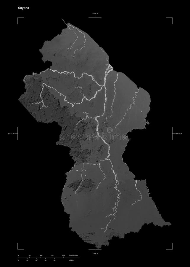 Guyana Shape on Black. Grayscale Stock Illustration - Illustration of ...