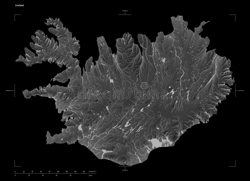 Iceland Shape on Black. Grayscale Stock Illustration - Illustration of ...