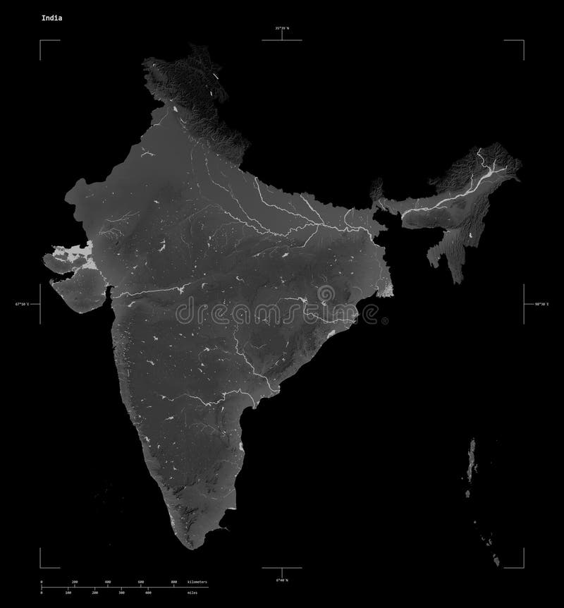 India Shape on Black. Grayscale Stock Illustration - Illustration of ...