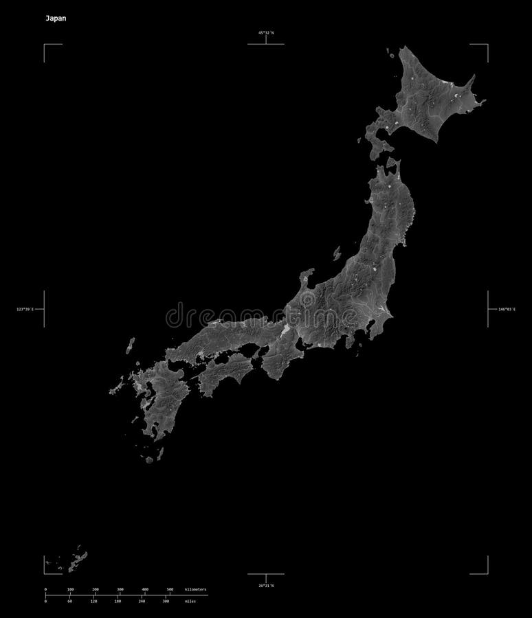 Japan Shape on Black. Grayscale Stock Illustration - Illustration of ...