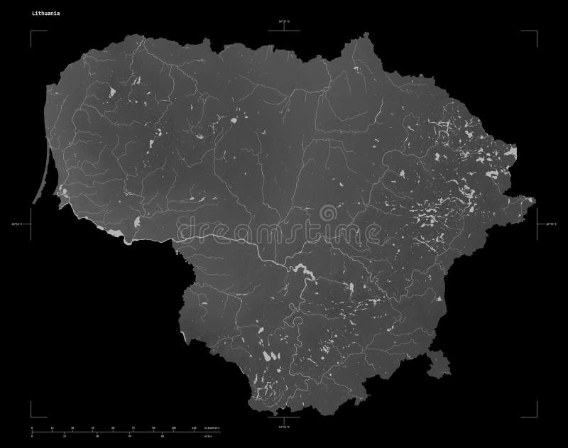 Lithuania Shape on Black. Grayscale Stock Illustration - Illustration ...