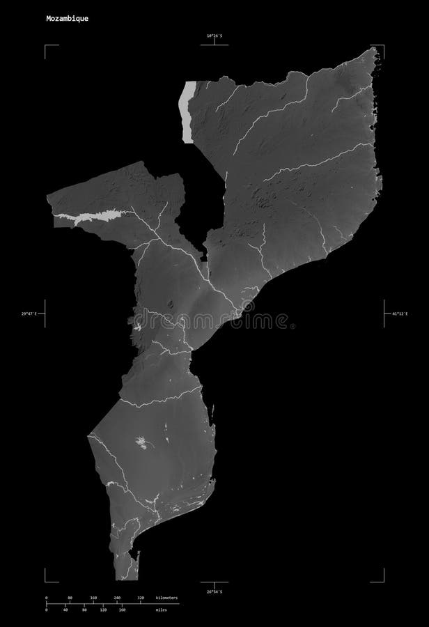 Mozambique Shape on Black. Grayscale Stock Illustration - Illustration of africa, isolated ...