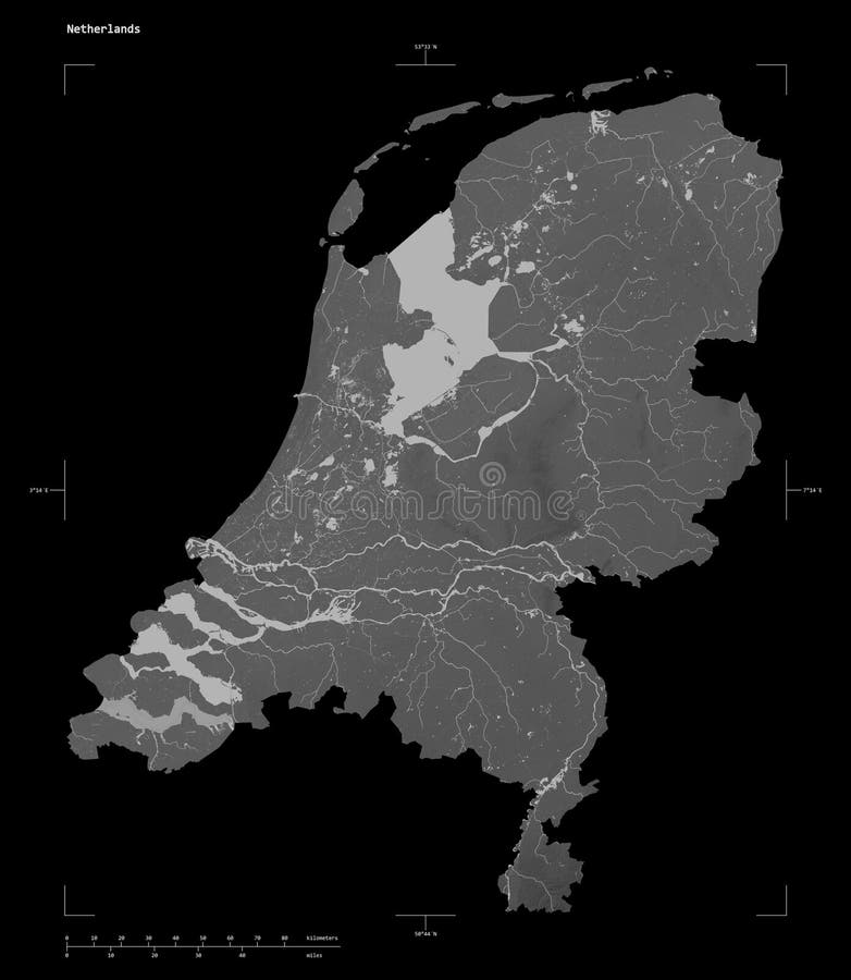 Netherlands Shape on Black. Grayscale Stock Illustration - Illustration ...