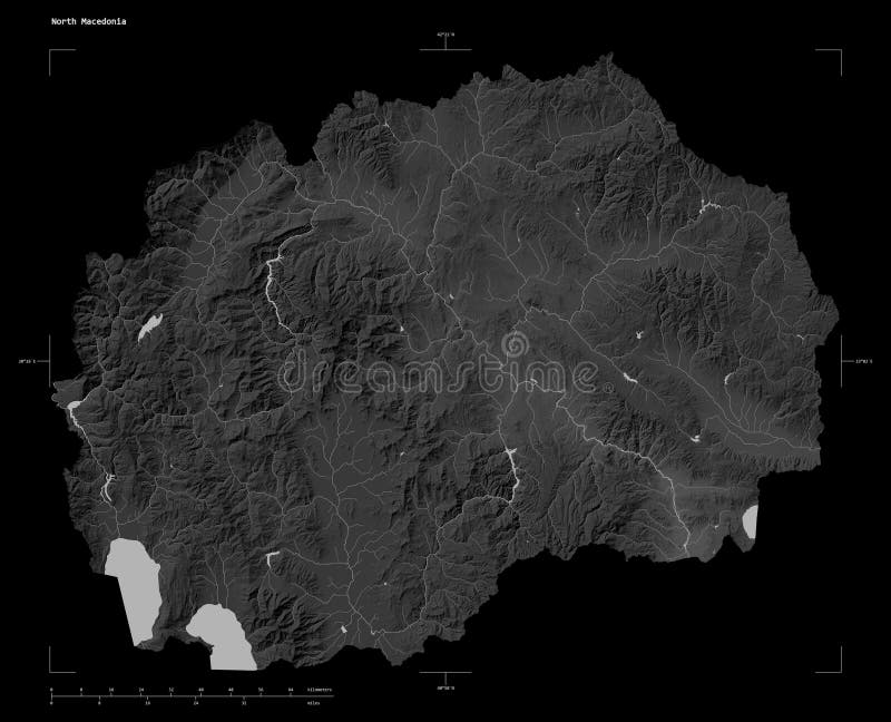 North Macedonia Shape on Black. Grayscale Stock Illustration ...