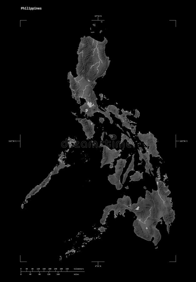 Philippines Shape on Black. Grayscale Stock Illustration - Illustration ...