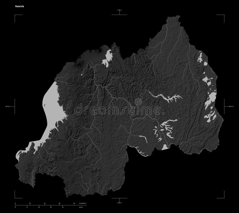 Rwanda Shape on Black. Grayscale Stock Illustration - Illustration of ...