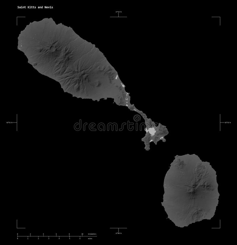 Saint Kitts and Nevis Shape on Black. Grayscale Stock Illustration ...