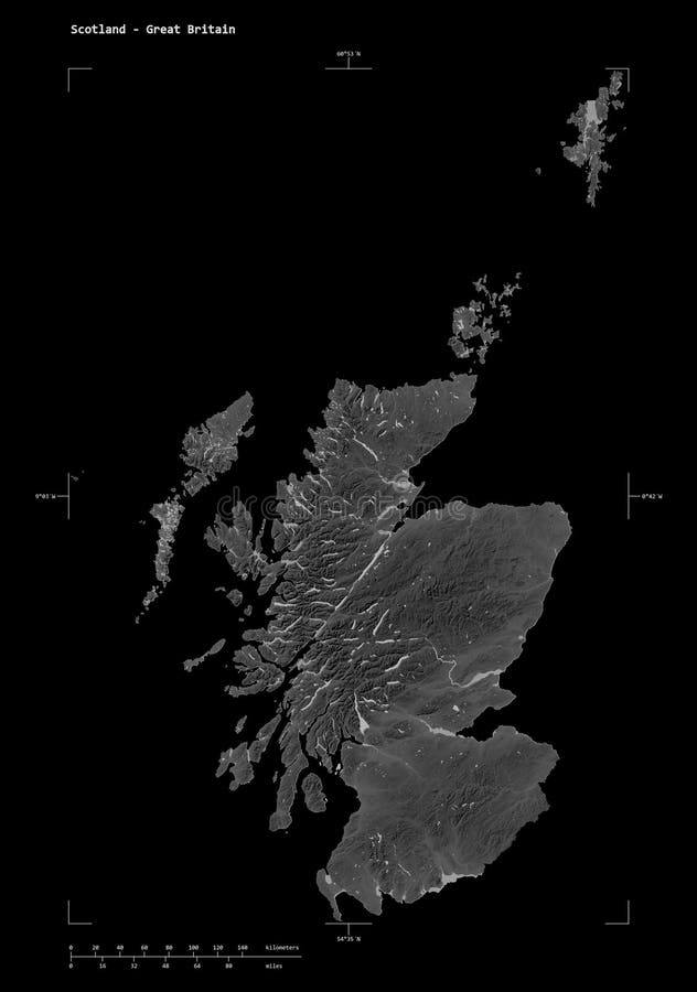 Scotland - Great Britain Shape on Black. Grayscale Stock Illustration ...