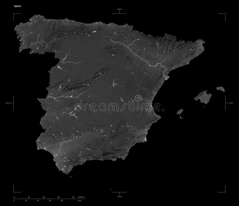 Spain Shape on Black. Grayscale Stock Illustration - Illustration of ...