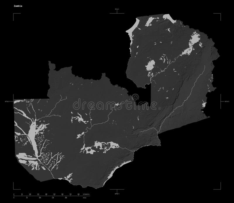 Zambia Shape on Black. Grayscale Stock Illustration - Illustration of ...