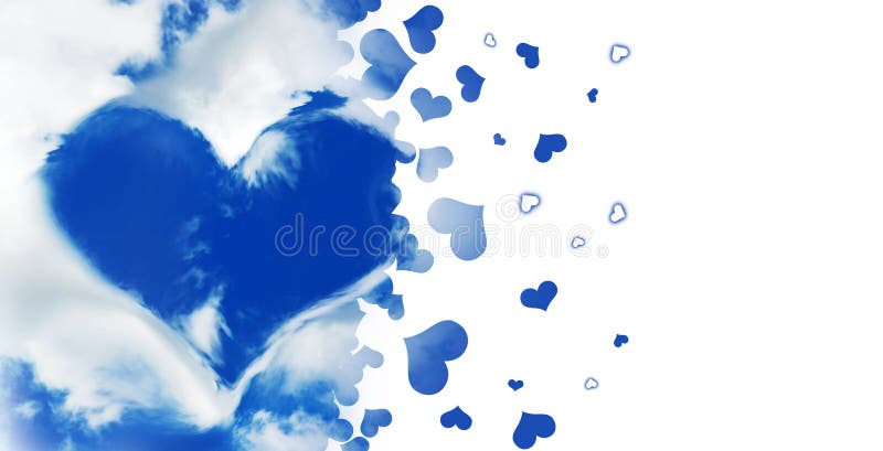 Shape of a Heart in a Blue Sky, Flying Hearts Isolated on White Stock ...
