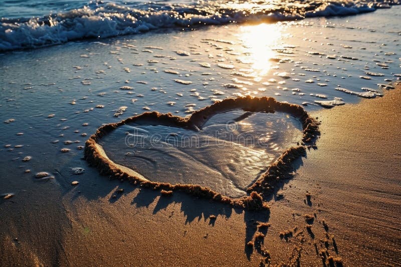 The Shape of a Heart Written in the Sand on the Beach Stock ...