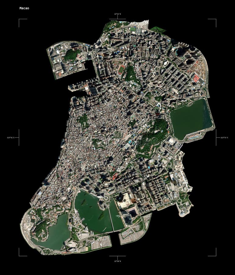 Macao Shape on Black. High-res Satellite Stock Illustration ...