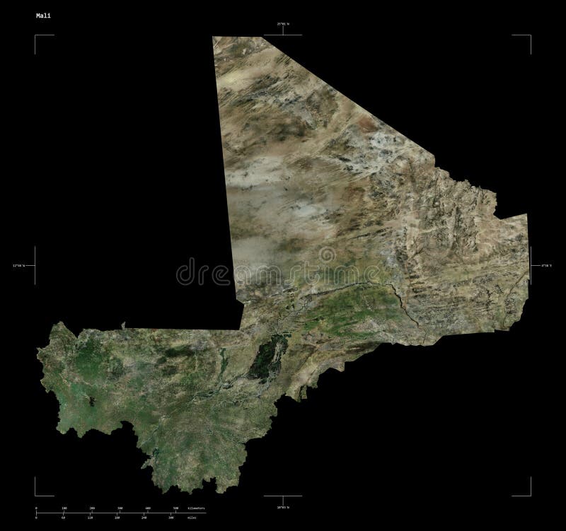 Mali Shape on Black. High-res Satellite Stock Illustration ...