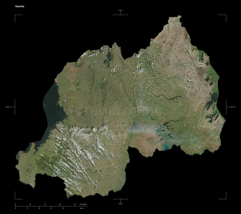 Rwanda Shape on Black. High-res Satellite Stock Illustration ...