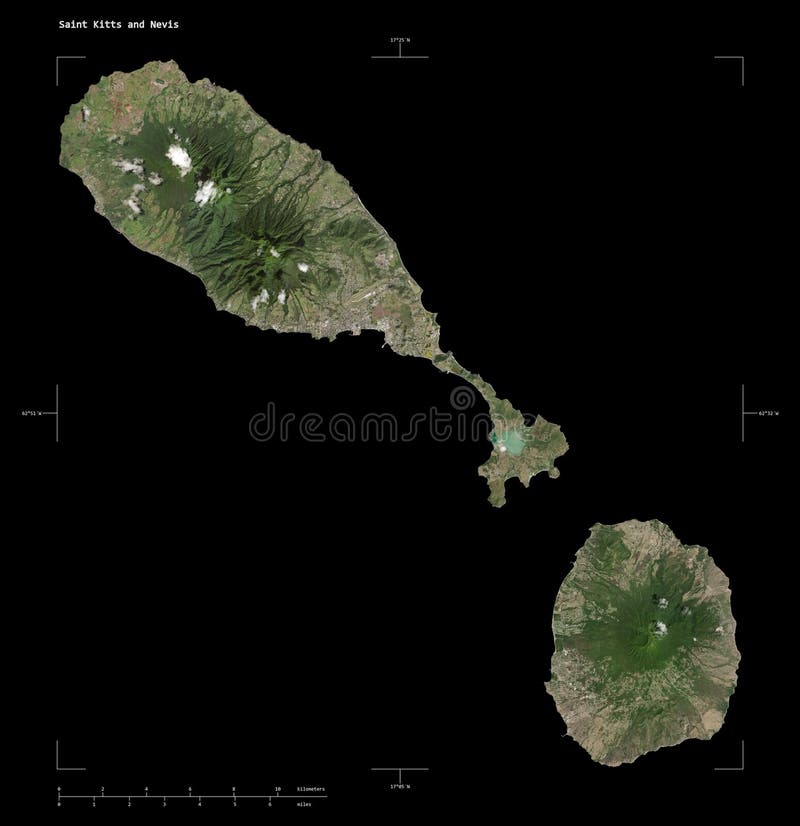 Saint Kitts and Nevis Shape on Black. High-res Satellite Stock ...