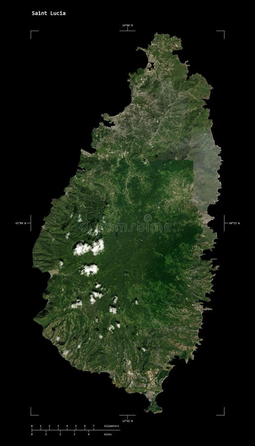 Saint Lucia Shape on Black. High-res Satellite Stock Illustration ...