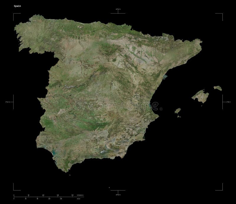 Spain Shape on Black. High-res Satellite Stock Illustration ...