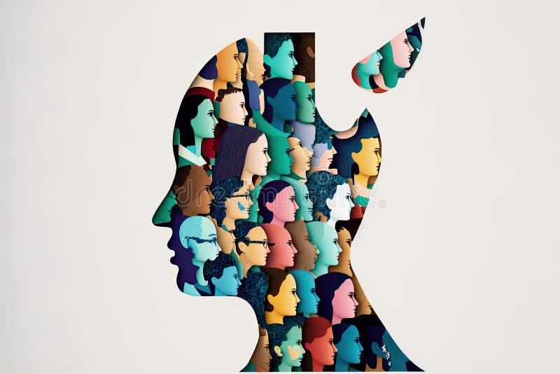 The Shape of a Human Head with Silhouettes of Multi-colored Faces ...