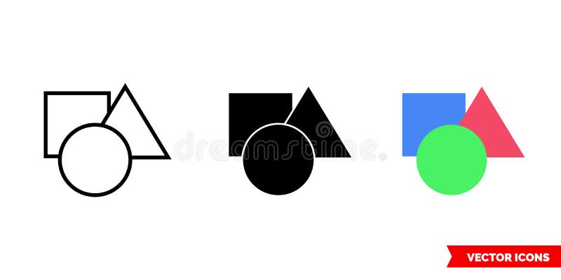 Shape Icon Of 3 Types Color Black And White Outline Isolated Vector