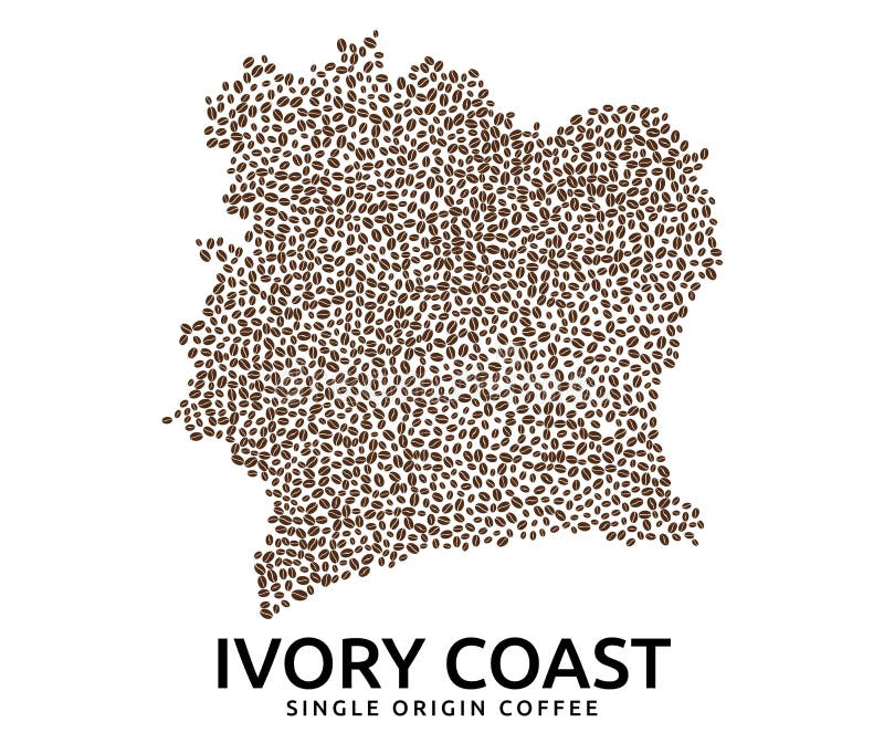 Shape Of Ivory Coast Map Made Of Scattered Coffee Beans, Country Name ...