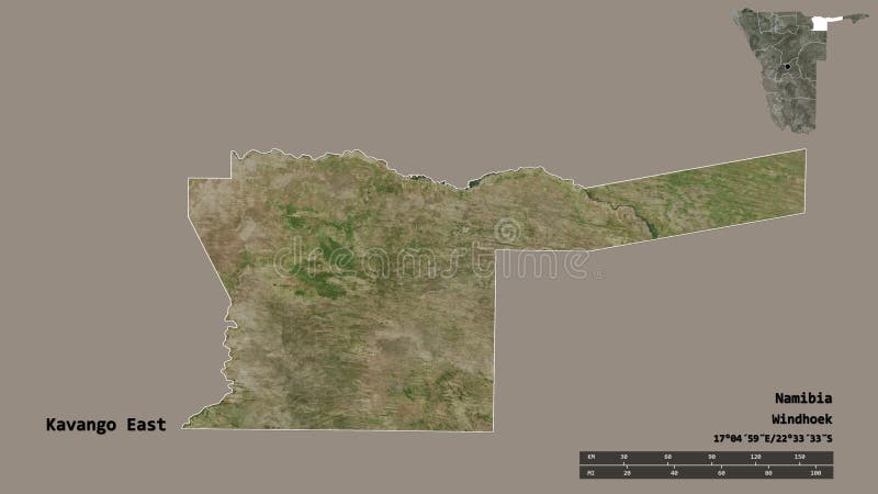 Kavango East, Region of Namibia, Zoomed. Satellite Stock Illustration ...