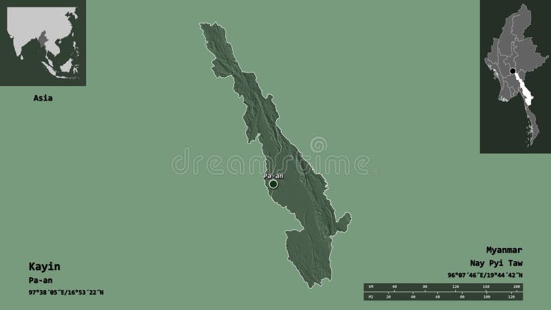 Kayin State map vector stock vector. Illustration of contour - 134383352