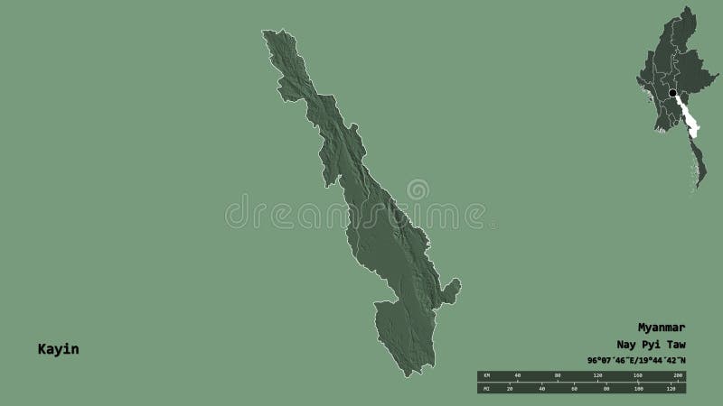 Kayin, State of Myanmar, Zoomed. Administrative Stock Illustration ...