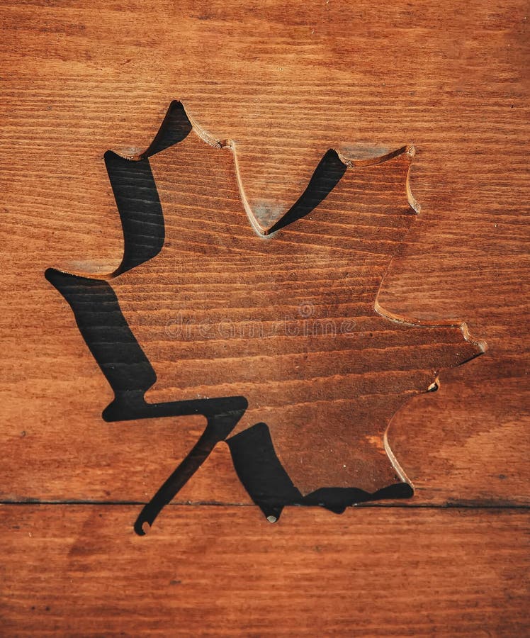 Shape of Leaves Carved into Wooden Surface Stock Photo - Image of fall ...