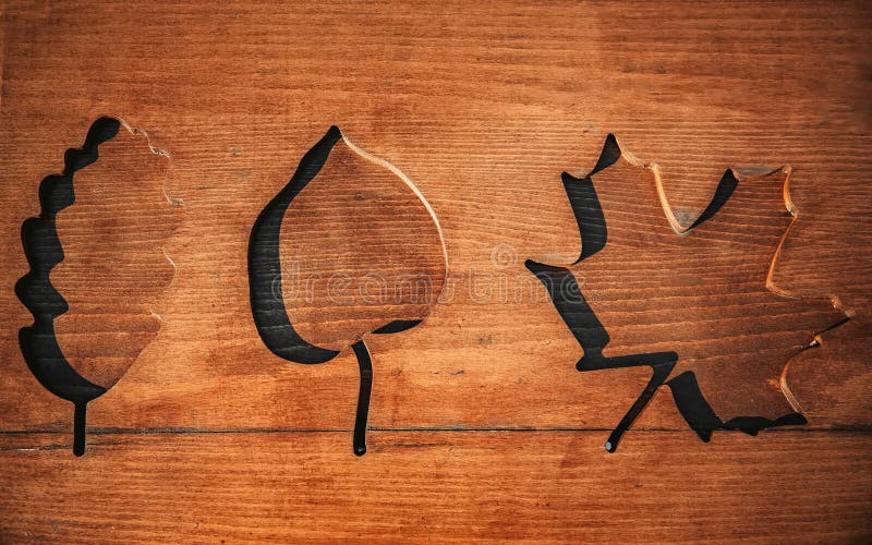Shape of Leaves Carved into Wooden Stock Image - Image of canada ...