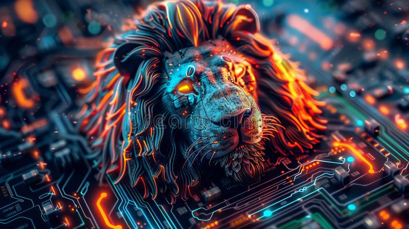 The Shape of a Lion Head Combines with a Colourful Electronic Board ...