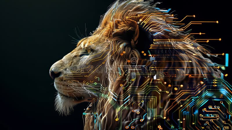 The Shape of a Lion Head Combines with a Colourful Electronic Board ...