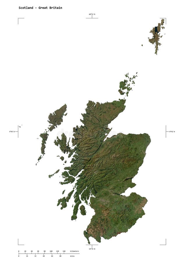 Scotland - Great Britain Shape on White. Low-res Satellite Stock ...