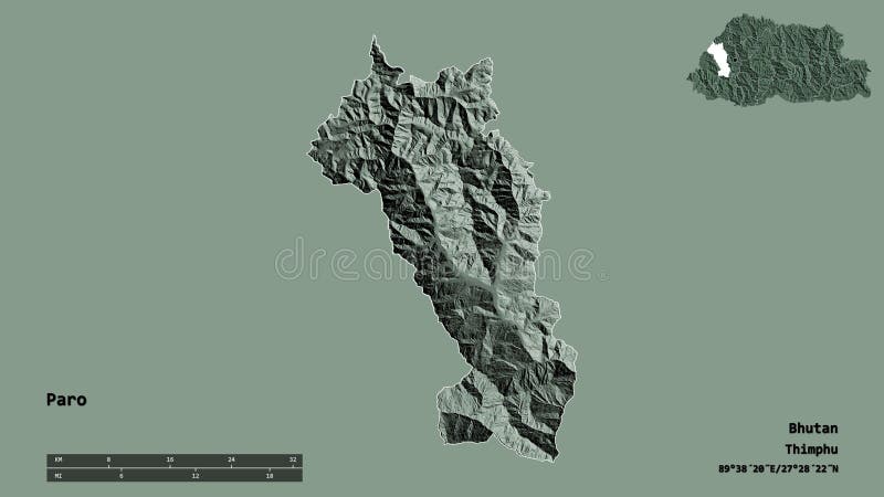 Paro, District of Bhutan, Zoomed. Administrative Stock Illustration ...
