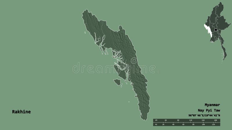 Rakhine, State of Myanmar, Zoomed. Administrative Stock Illustration ...
