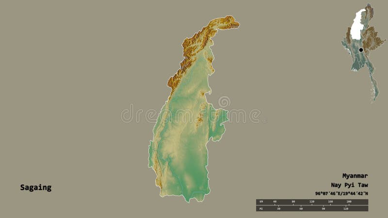 Sagaing, Division of Myanmar, Zoomed. Relief Stock Illustration ...