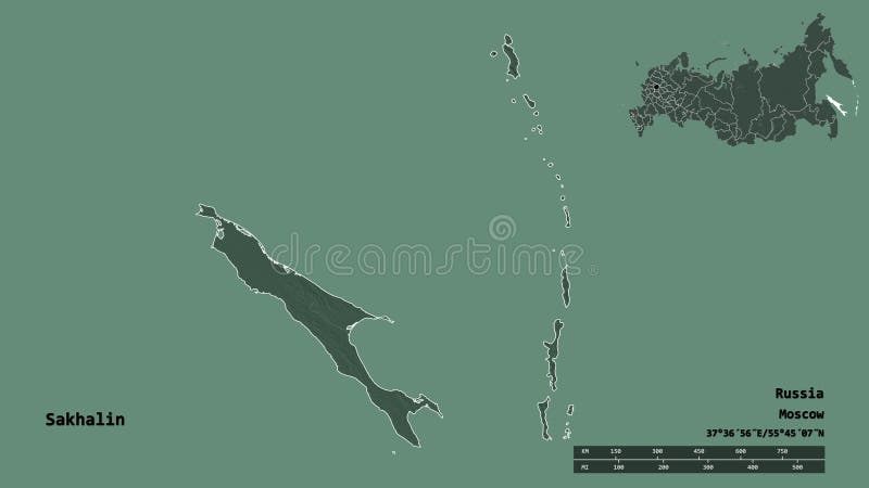 Sakhalin, Region of Russia, Zoomed. Administrative Stock Illustration ...