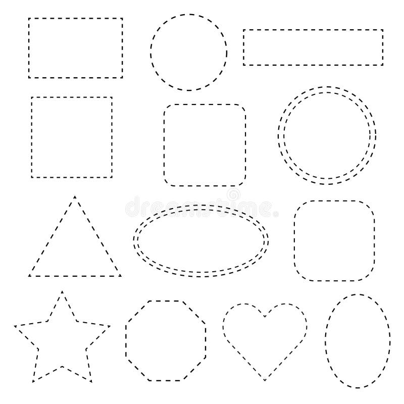 Geometric Shapes with Dashed Line Set Vector Design Element Stock ...