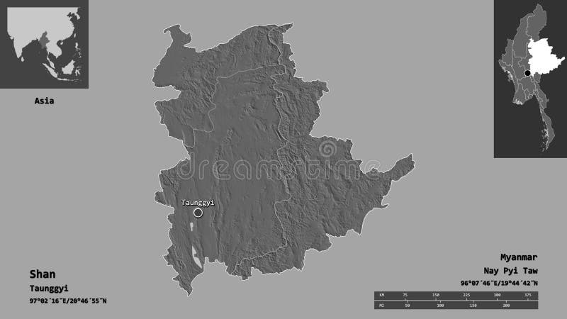 Shan, State of Myanmar, on Solid. Relief Stock Illustration ...