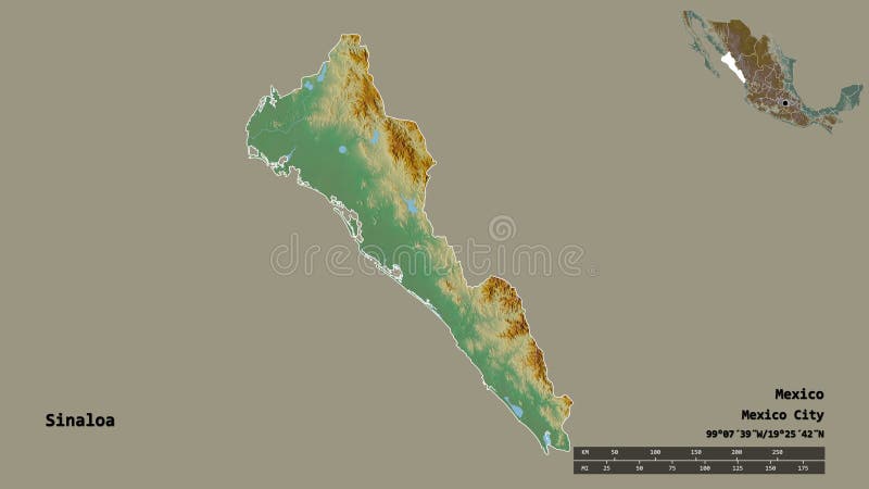 Sinaloa, State of Mexico, Zoomed. Relief Stock Illustration ...