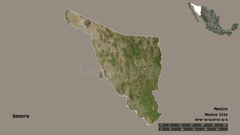 Sonora, State of Mexico, Zoomed. Satellite Stock Illustration ...