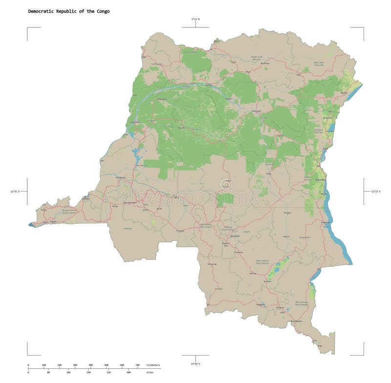 Democratic Republic of the Congo Shape on White. Topo German Stock ...