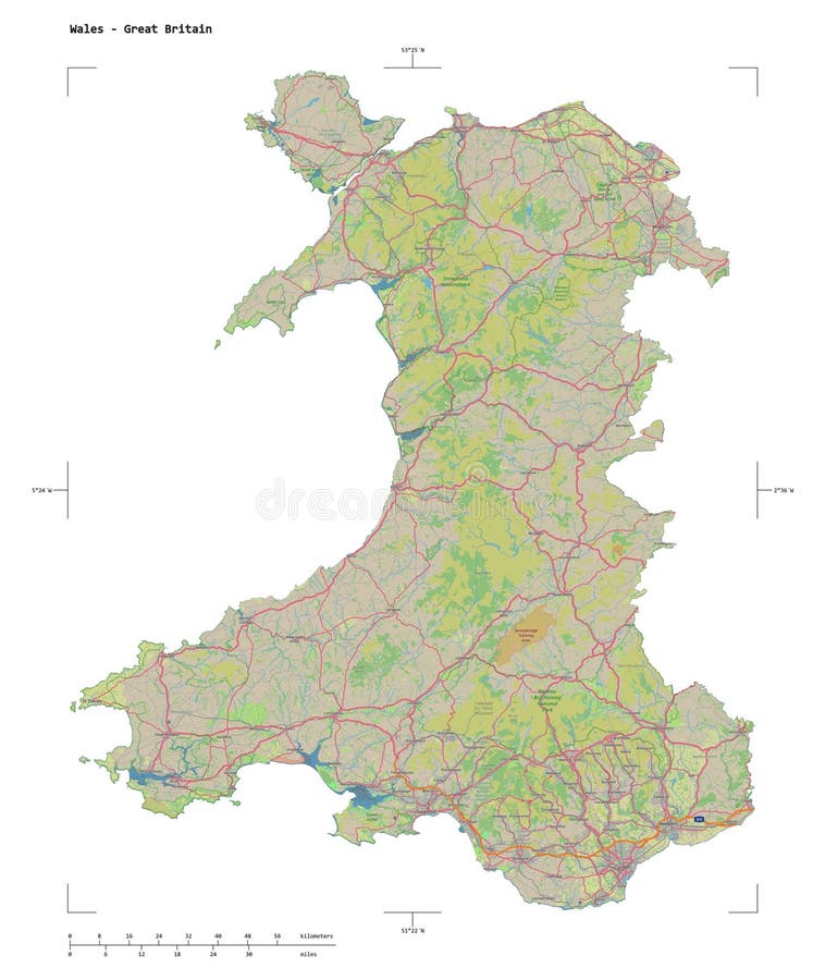 Wales - Great Britain Shape on White. Topo German Stock Illustration ...