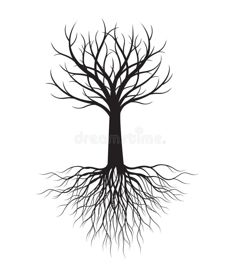 Shape of Tree with Roots. Vector Outline Illustration Stock Vector ...