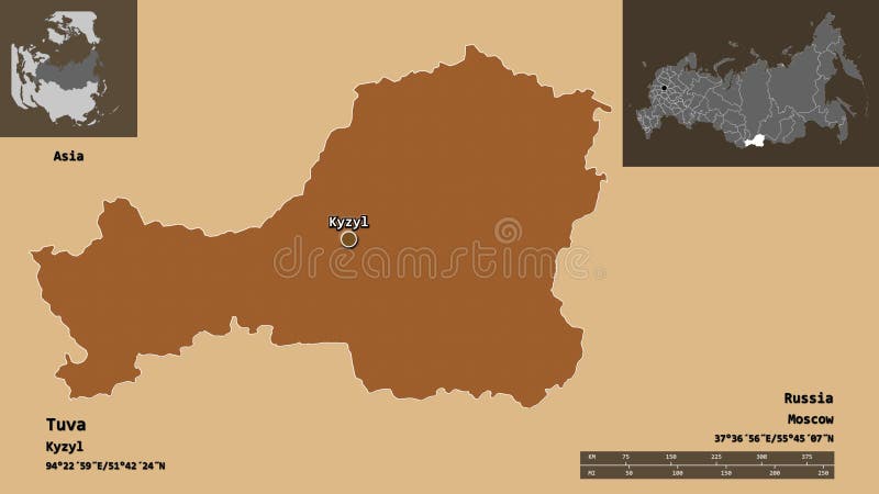 Tuva Republic Map Silhouette and Flag Over Map, Stock Illustration ...
